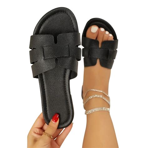 Miluxas Summer Sandals Clearance Women S Crocodile Embossed Flat Sandals Cross Strappy Open Toe