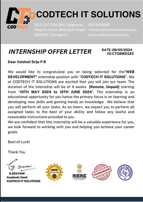 vaishali srija p b on linkedin internship codtech