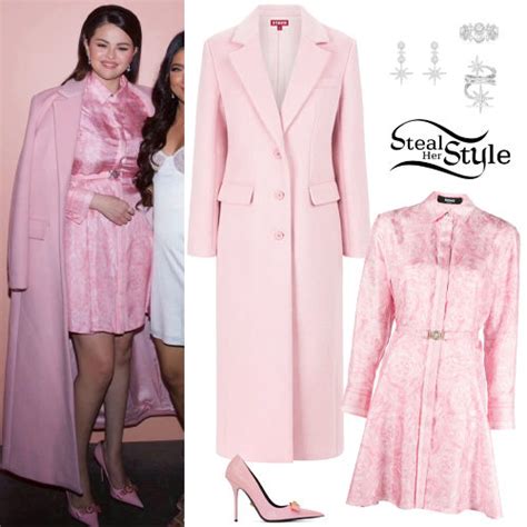 Selena Gomez Pink Dress And Coat Fashnfly