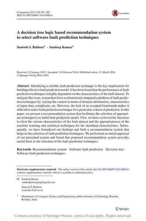 A Decision Tree Logic Based Recommendation System To Select Software Fault Prediction Techniques