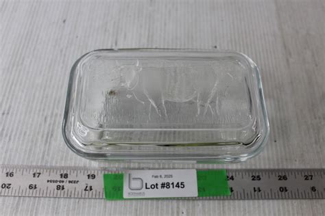 Glass Cow Engraved Butter Dish Bodnarus Auctioneering