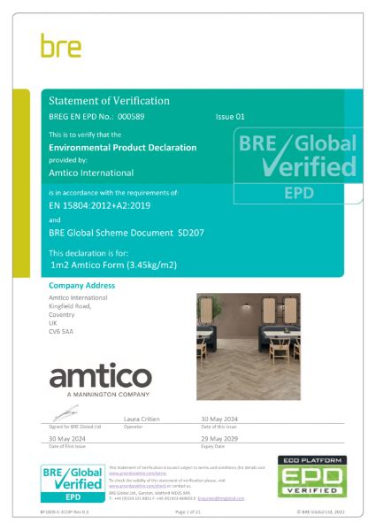 Environmental Product Declaration Form Amtico International Nbs