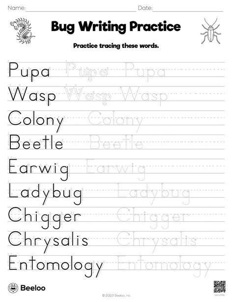 Insect Themed Word Tracing Worksheets • Beeloo Printable Crafts And
