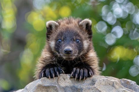 Premium Photo A Goofy Wolverine Cub With A Surprised Expression And Big Fluffy Paws