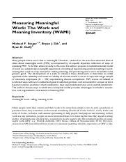 Steger Dik Duffy JCA In Press Pdf Measuring Meaningful Work The Work