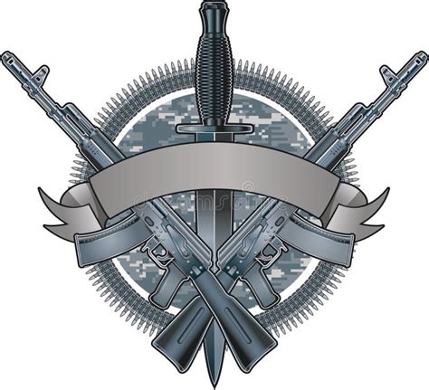 Military Emblem With Crossed Rifles Stock Vector Illustration Of
