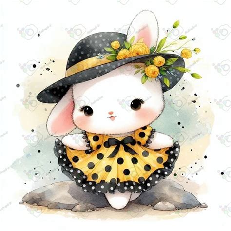 خرید و قیمت بک گراند کودکانه خرگوش ناز پیرهن خال خالی کنار تخته سنگ کد