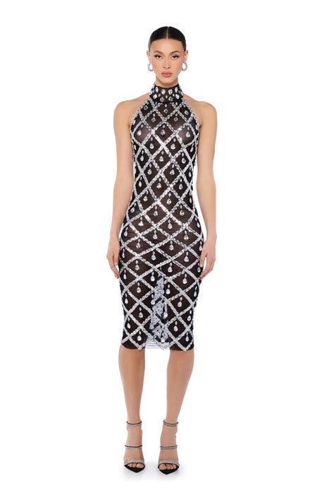 Diamonds Are Forever Mesh Midi Dress In Black Akira