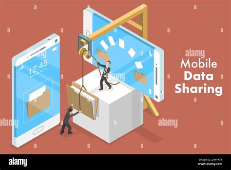 3d Isometric Flat Vector Conceptual Illustration Of Mobile File Sharing Cloud Data Transfer