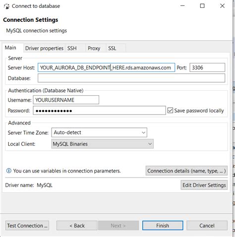 connecting to aws aurora database using sql client
