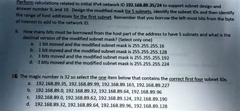Solved Perform Calculations Related To Initial Ipv4 Network Id 192168