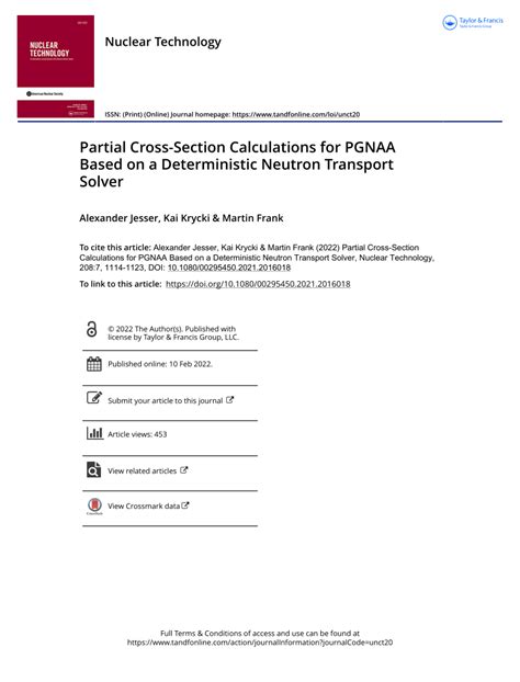 Pdf Partial Cross Section Calculations For Pgnaa Based On A Deterministic Neutron Transport Solver