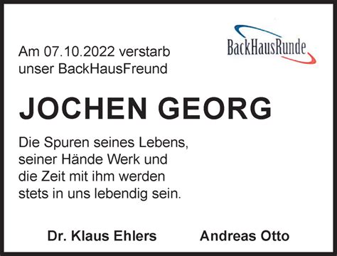 Traueranzeigen Von Jochen Georg Trauer Anzeigen De