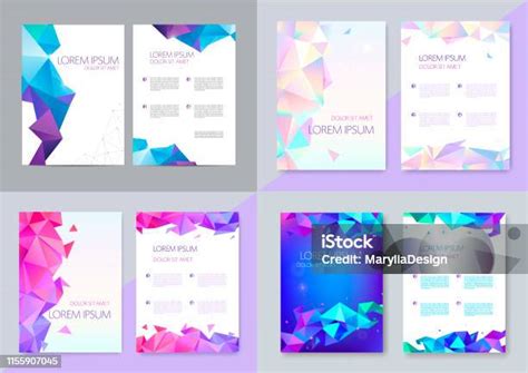 추상 기하학적 커버 배너 포스터 전단지 브로셔의 벡터 세트 텍스트 프레임 표면입니다 A4 템플릿 디자인 제목 시트 모델 세트입니다 3d 다각형 면 종이 접기 스타일 배경