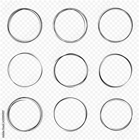 Set Of Vector Hand Drawn Circles Circular Scribble Doodle Round