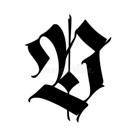 Letter V Gothic Style Vector Alphabet Symbol Isolated White Background Calligraphy Lettering