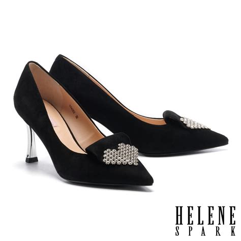 高跟鞋 Helene Spark 高尚奢華心型鑽釦尖頭高跟鞋－黑 6 8cm Yahoo奇摩購物中心