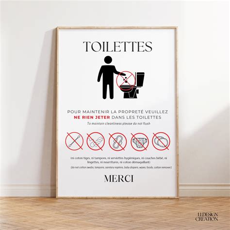 Affiches pour toilettes Ne rien jeter dans les toilettes Airbnb à