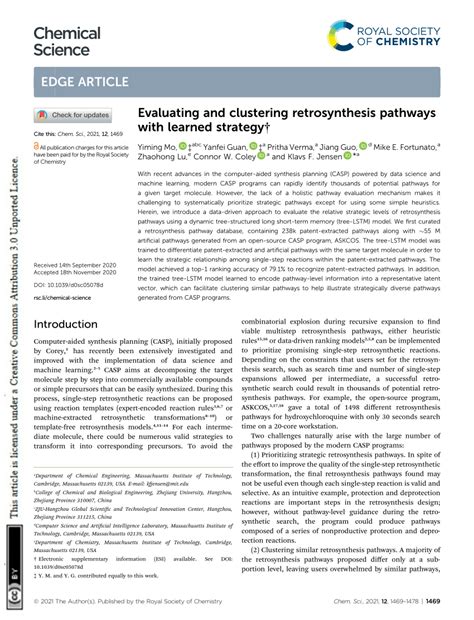 Pdf Evaluating And Clustering Retrosynthesis Pathways With Learned