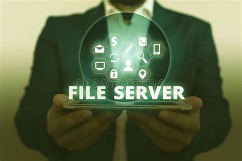 Text Sign Showing File Server Conceptual Photo Device Which Controls Access To Separately