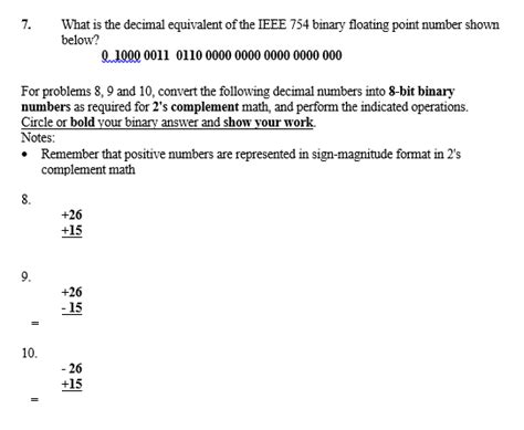 solved what is the decimal equivalent of the ieee 754 binary