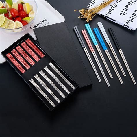 304 Stainless Steel 5 Pairs Chopsticks T Set Stainless Steel
