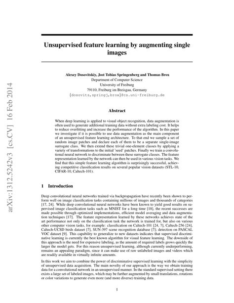 Pdf Unsupervised Feature Learning By Augmenting Single Images