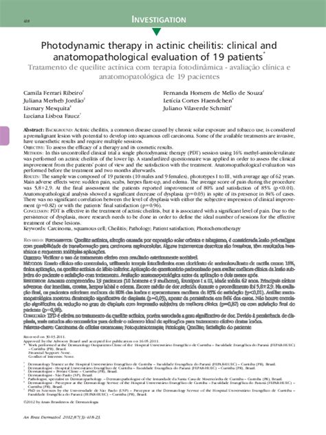 Pdf Photodynamic Therapy In Actinic Cheilitis Clinical And