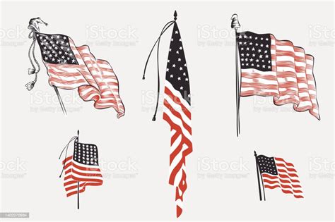 미국 국기가있는 벡터 클립 아트 미국 역사의 삽화와 조각 스타일의 7 월 4 일 축하 행사 미국 국기에 대한 스톡 벡터 아트 및