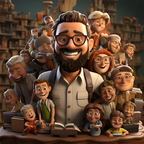 Lehrer Mit Einer Gruppe Von Kindern In Einer Bibliothek 3d Illustration