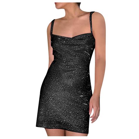 Munlar Women S Slip Dress Sleeveless Square Neck Dress Solid Sequins Strappy Bodycon Mini Dress