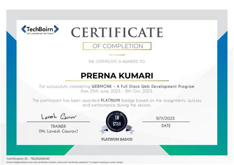 Techbairn On Linkedin Congratulations Prerna On Earning Plantinum