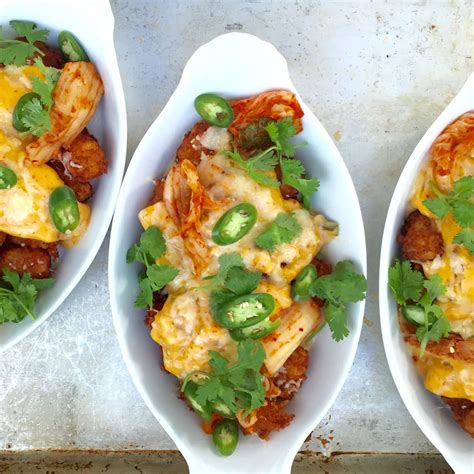 Tater Tot Nachos Tatchos With Kimchi Cheese Sauce Recipe