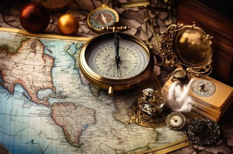 Premium Ai Image An Interactive Map Featuring A Compass And Various