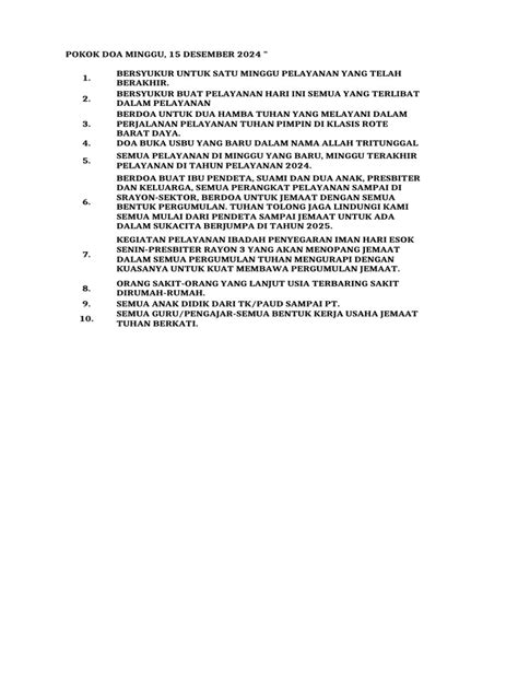 Pokok Doa Minggu Pdf