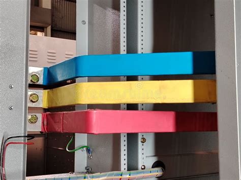 Image Of Three Phase Copper Busbar Connection In Low Voltage