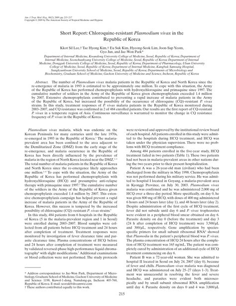 Pdf Short Report Chloroquine Resistant Plasmodium Vivax In The