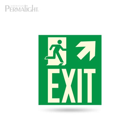 Photoluminescent Combined Signage Man Running Arrow Right Up EXIT 10 In X 9 In Rigid