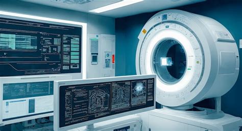 미래 Mri 스캔 기계의 건강 진단 기술 미래 의학 개념 인간 강화 생성 Ai 프리미엄 사진