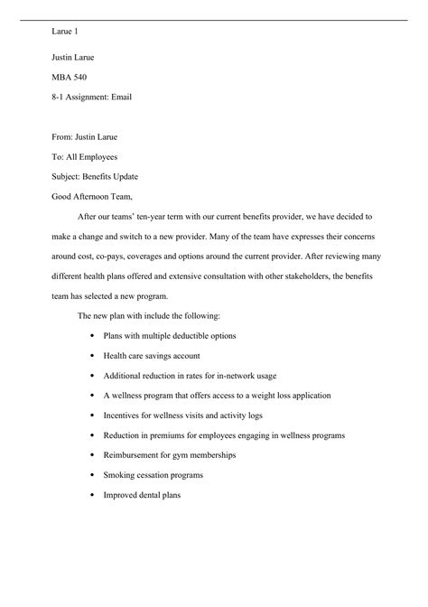 Mba 540 8 1 Assignment Email Mba 540 Mba540 Stuvia Us
