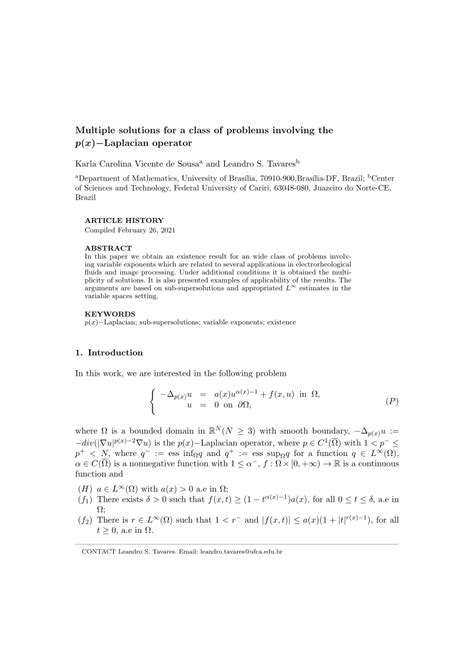 PDF Multiple Solutions For A Class Of Problems Involving The P X Laplacian Operator