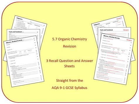 Topic 7 Organic Chemistry Revision Question And Answer Sheets Inc