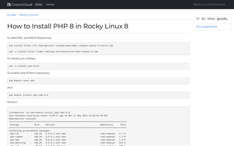 CrownCloud Wiki How To Install PHP 8 In Rocky Linux 8