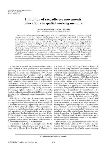 Pdf Inhibition Of Saccadic Eye Movements To Locations In Spatial