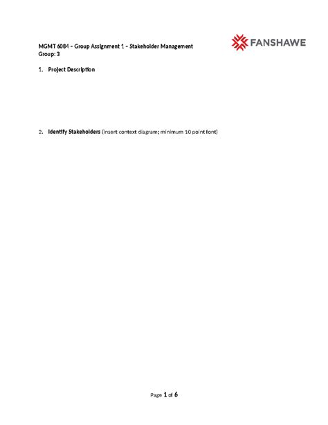 Stakeholder Management Assignment Mgmt 6084 Group Assignment 1 Stakeholder Management