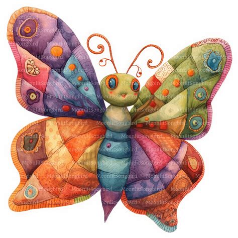 12 Patchwork Butterfly Clipart Digital Download Printable Watercolor Clipart Paper Crafts