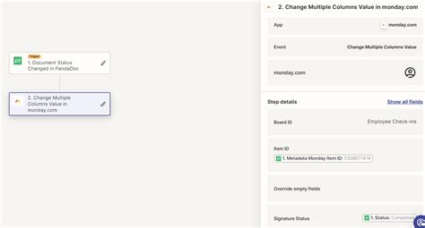 how do i connect pandadoc status updates to specific items