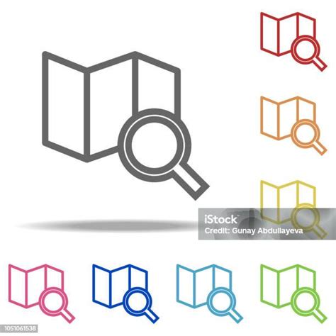 Loupe Sur Licône De La Carte Éléments De Navigation Multi Couleur