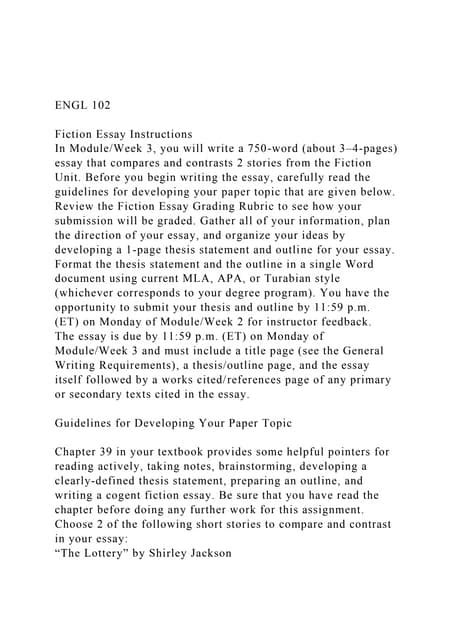 Engl 102fiction Essay Instructionsin Moduleweek 3 You Widocx