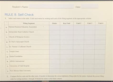 Solved Rule 8 Self Check 1 Index Each Name In The Table